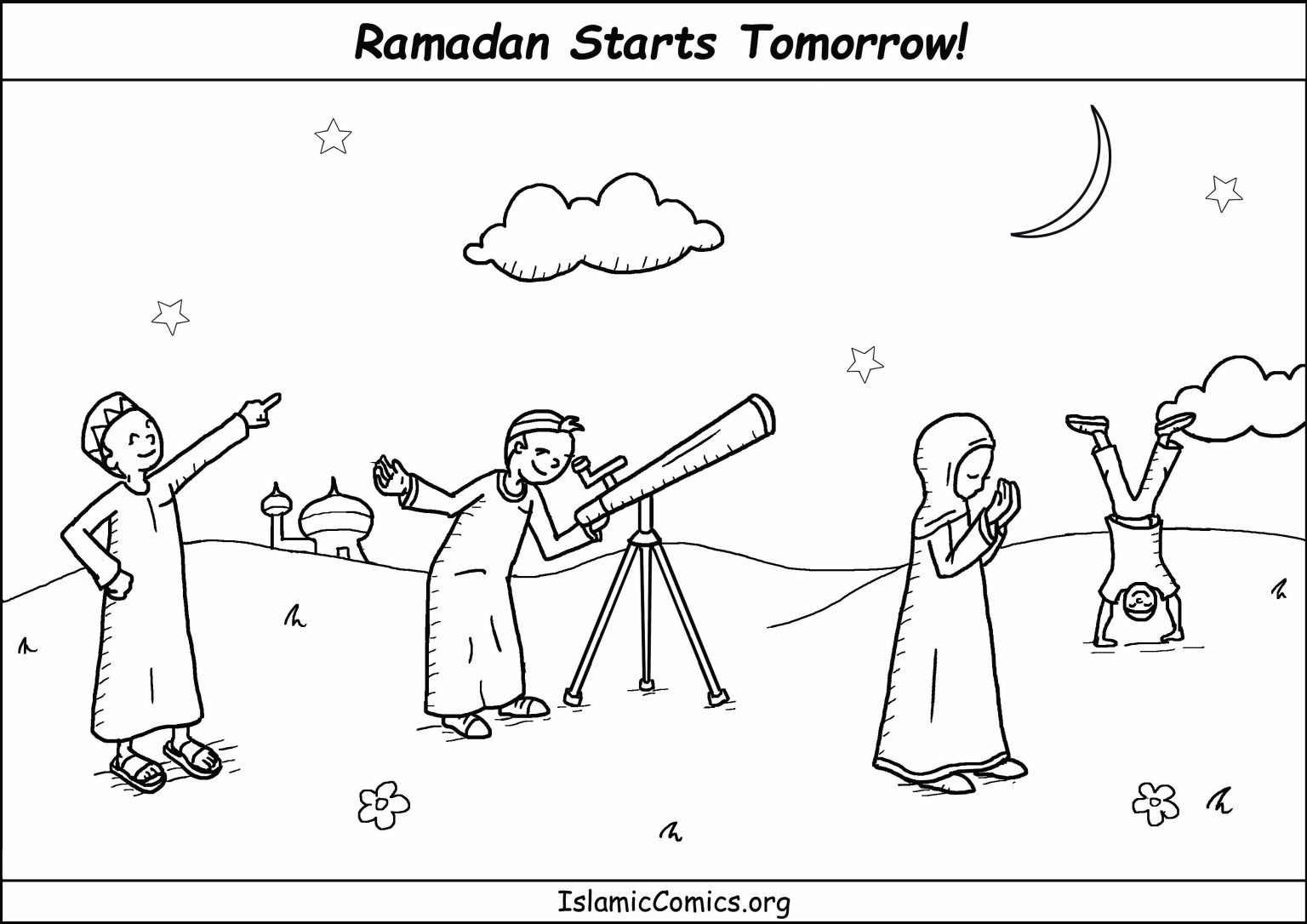 Ramadan Begins Tomorrow - Islamic Coloring Page - Islamic Comics
